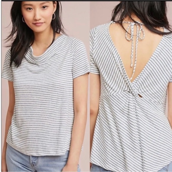 Anthropologie | Tops | Anthropologie Maeve Linen Blue White Striped ...